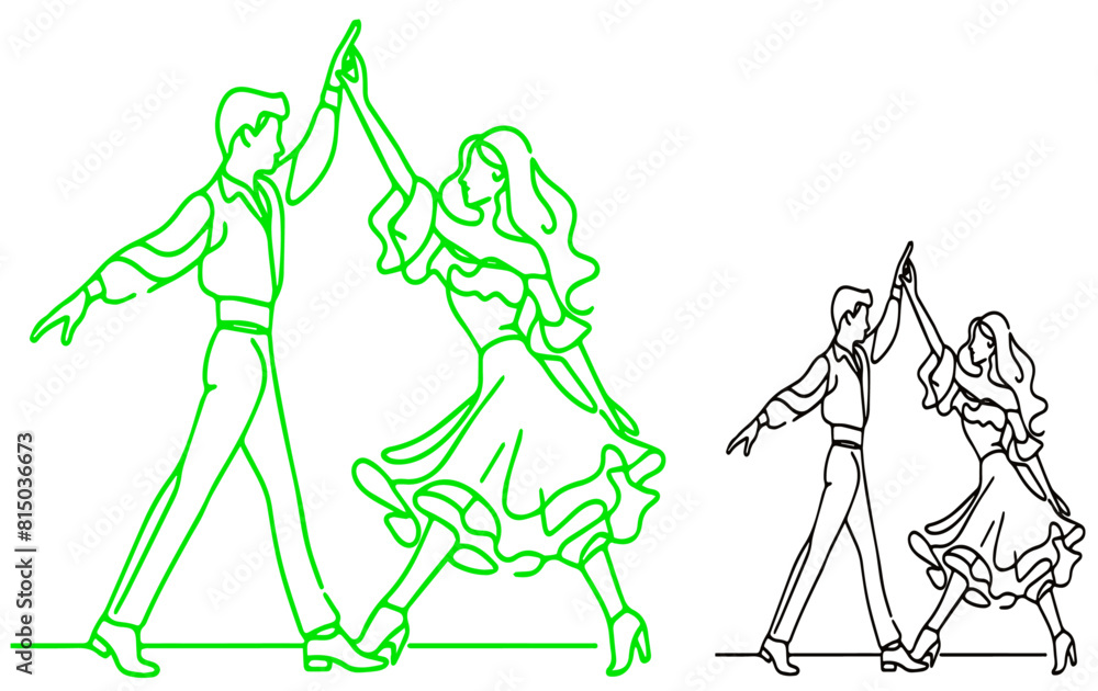 Salsa dance vector. Set of elegant couple dancing salsa. Retro style ...
