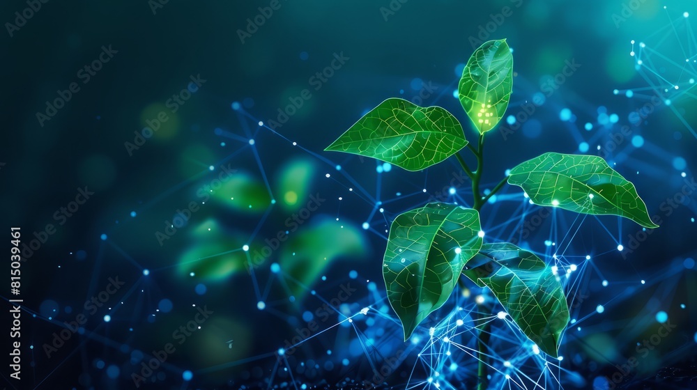 An abstract illustration of plant sprout biotechnology. Seedling tree ...