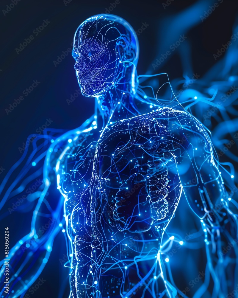 Generate an abstract representation of the human body using a biopunk ...