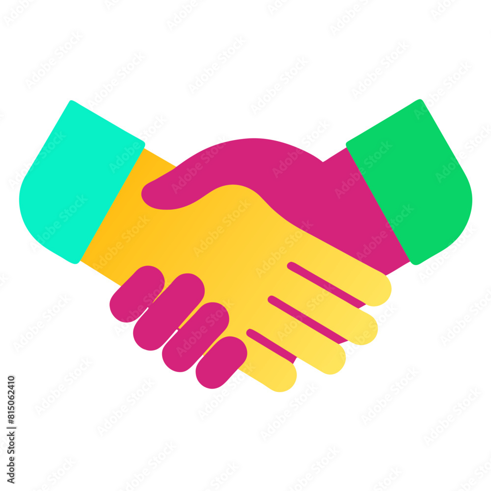 Vector illustration of handshake, red and yellow hands, unity ...