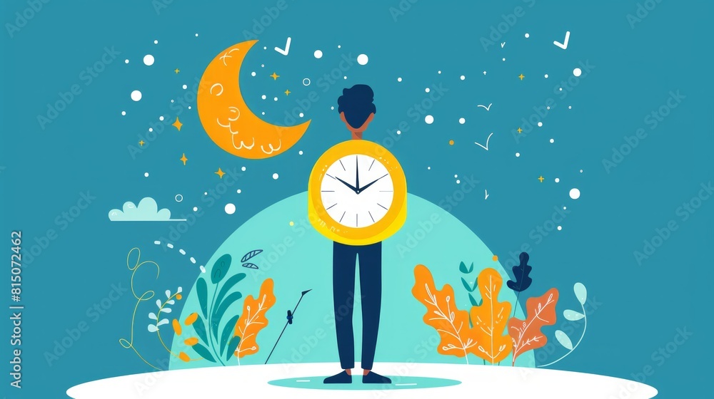 Person near clock, changing day and night circle, day and might routine ...