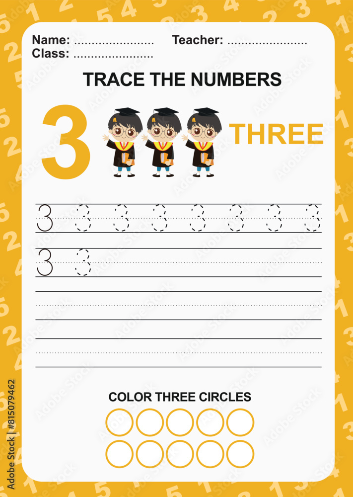Trace and write number for children. Exercise for children to recognize ...