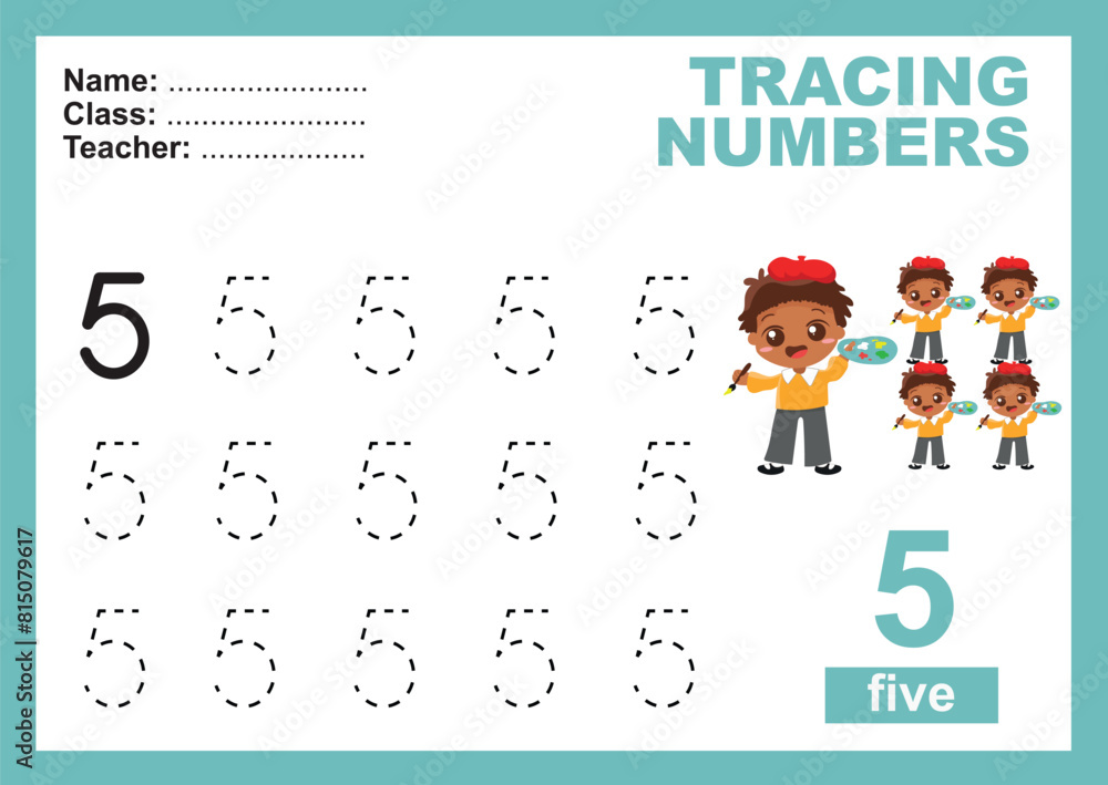 Trace and write number for children. Exercise for children to recognize ...