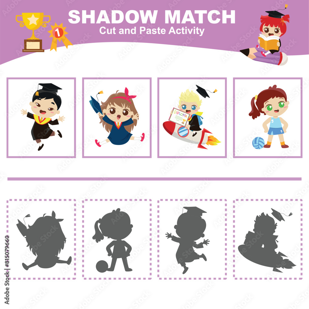 Cut the image in each box and glue it on each shadow. Find the correct ...