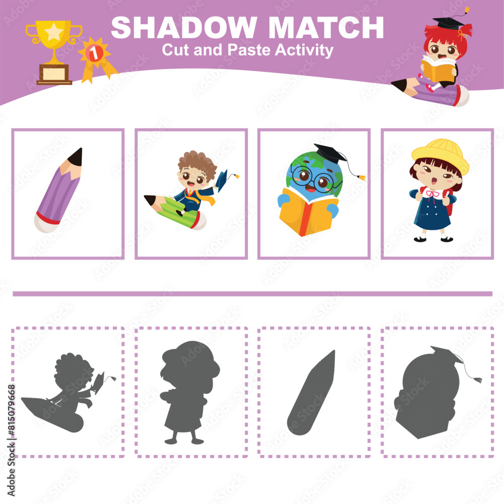 Cut the image in each box and glue it on each shadow. Find the correct ...