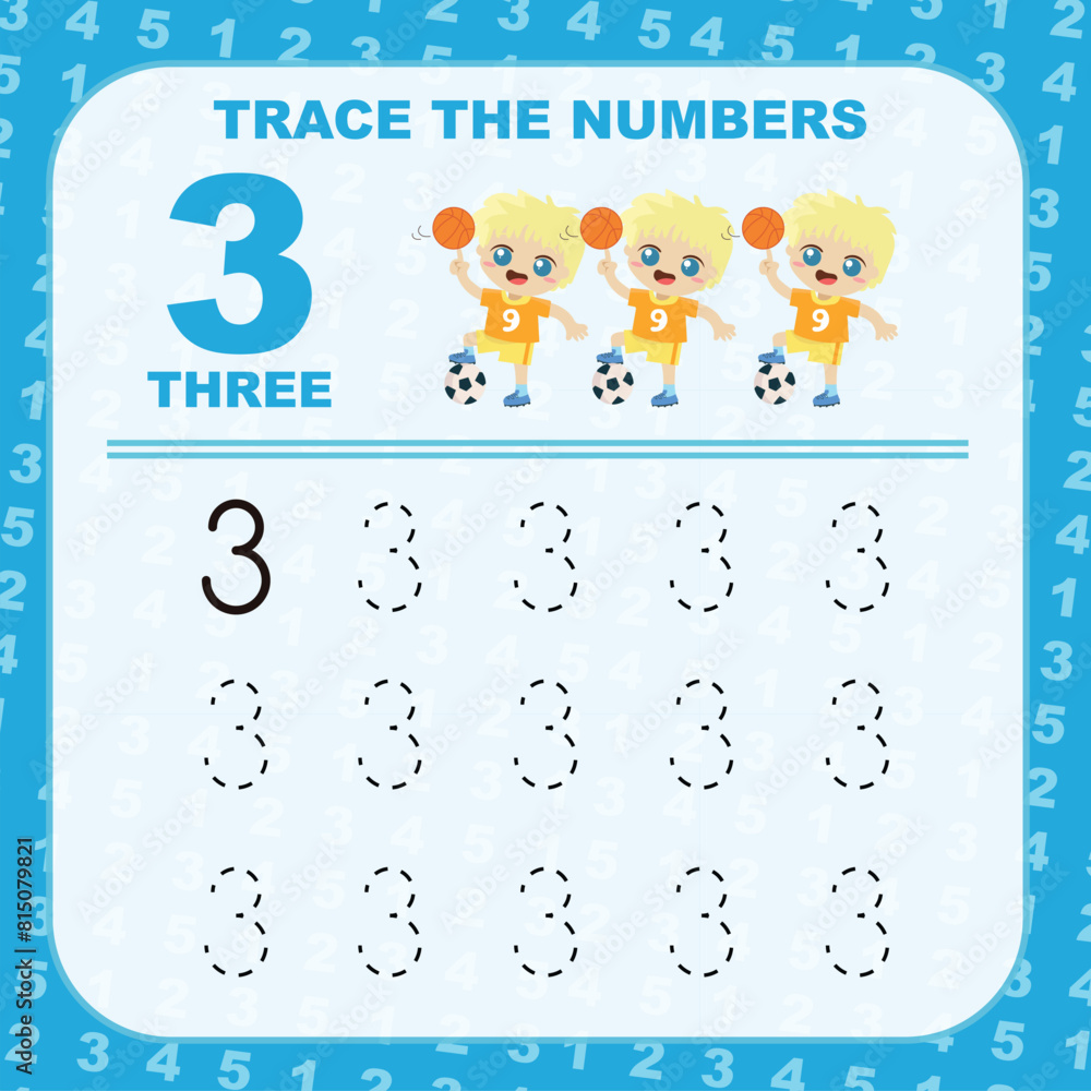 Vetor de Trace and write number for children. Exercise for children to ...