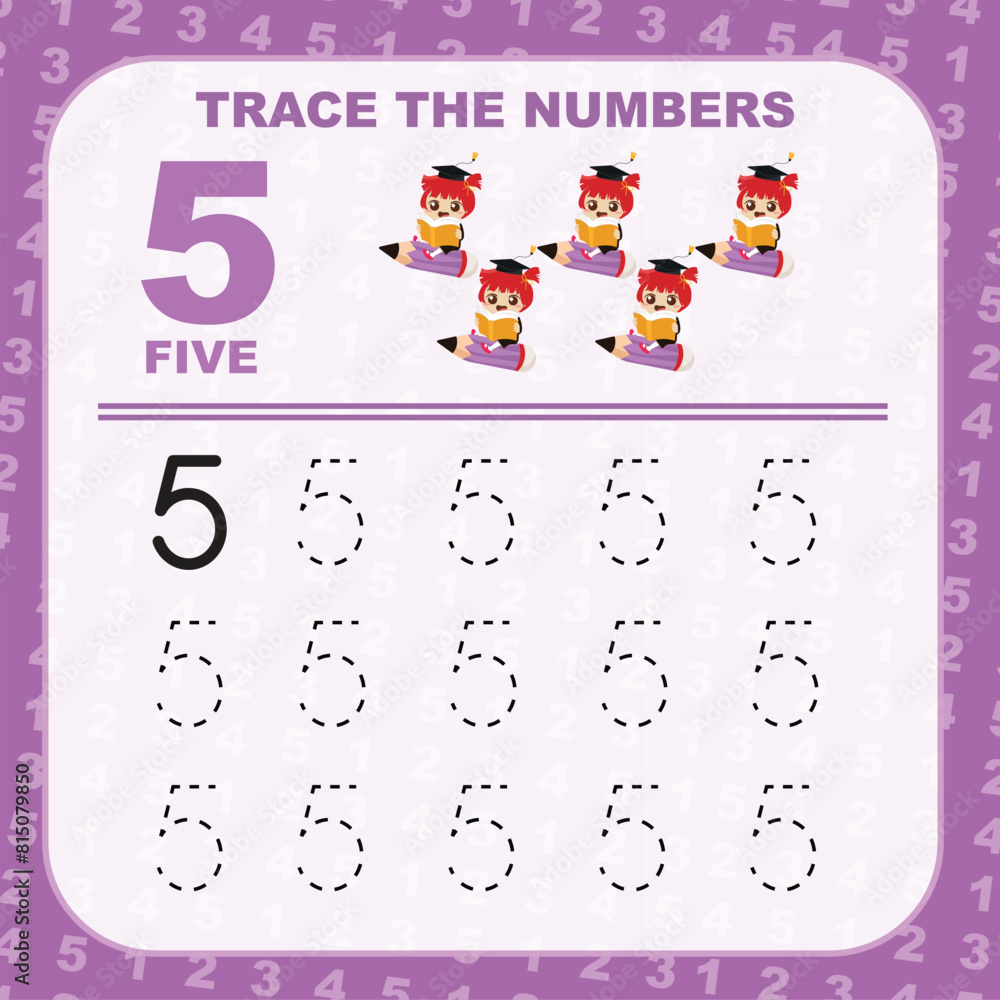 Trace and write number for children. Exercise for children to recognize ...