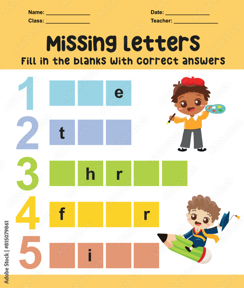 Missing letters worksheet. Complete the letters for number in English ...