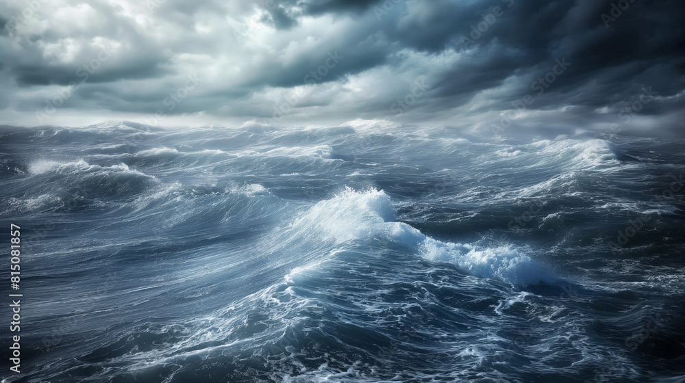 Stormy sea, with dark, tumultuous waves under a foreboding sky. The ...