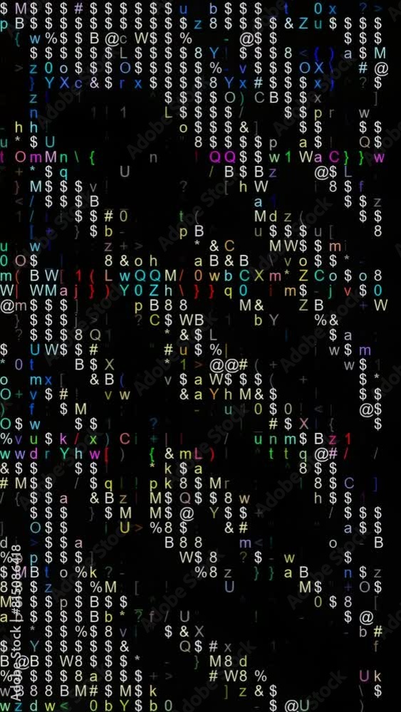 abstract background with dynamic symbols, ASCII animation, matrix ...