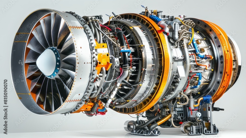 Powerful aircraft engine on a white background, detailed structure of ...