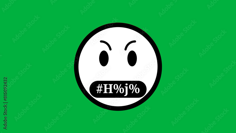 obscene language emoji in black and white colour isolated on green ...