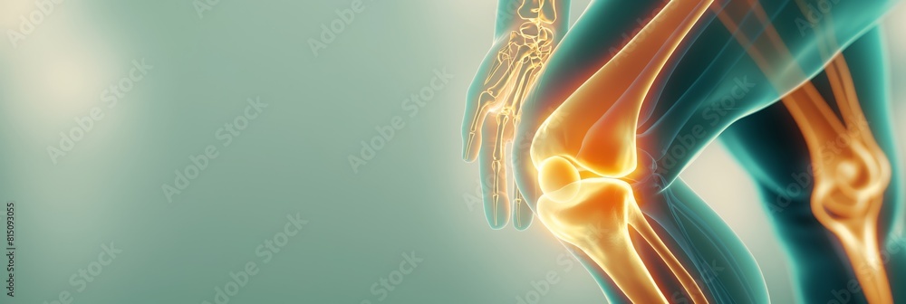 3D medical illustration of a human with knee pain, showcasing inflamed ...