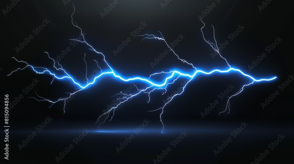 A blue lightning strike depicted on a black background. Looks ultra ...
