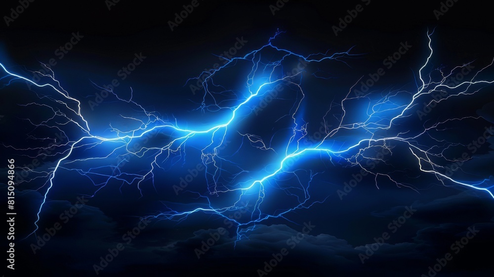 A blue lightning strike depicted on a black background. Looks ultra ...