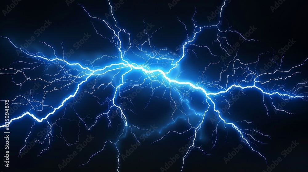 A blue lightning strike depicted on a black background. Looks ultra ...