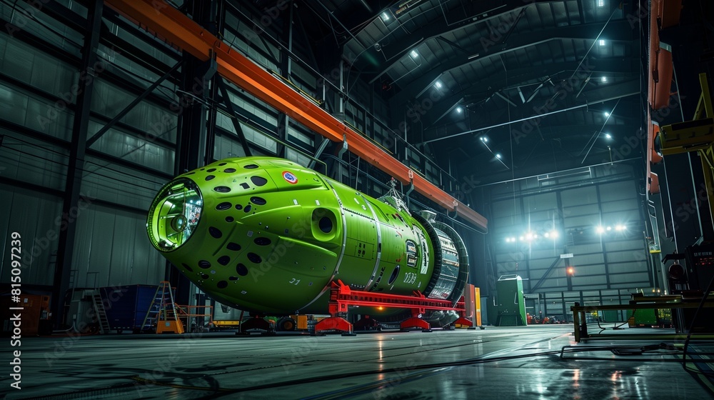 Deep Space Exploration Vehicle, Bright Green, in a Hangar Being ...