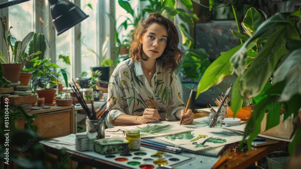 The picture of the drawing artist in the studio that drawing the ...