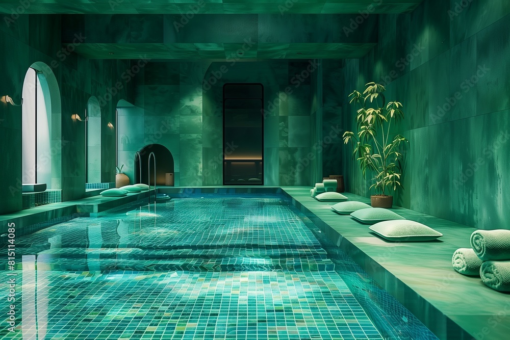 interior of an old abandoned house, A spa retreat: the green-tiled pool ...