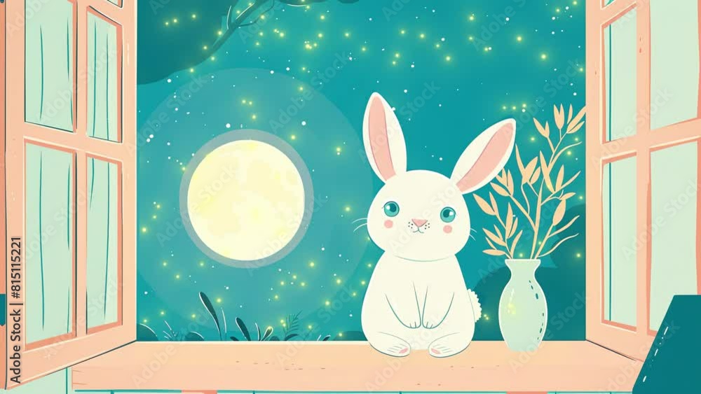 overlay loop, animated virtual backgrounds a cute bunny and a moon with ...