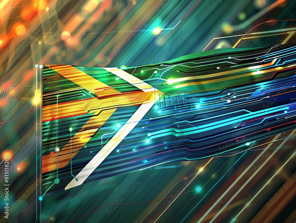Futuristic 3D flag of South Africa, blending digital tribal patterns ...