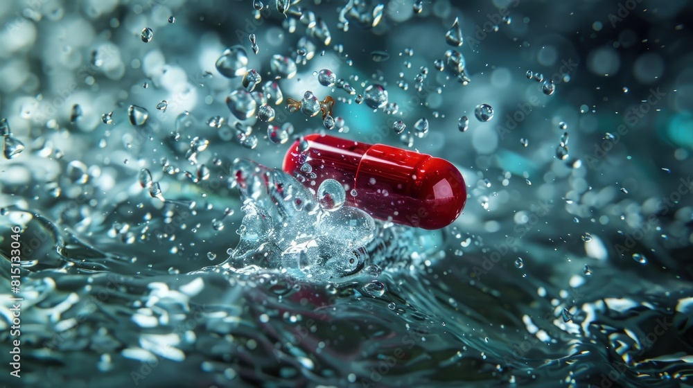 Detailed view of a pill dissolving in water, illustrating medication ...