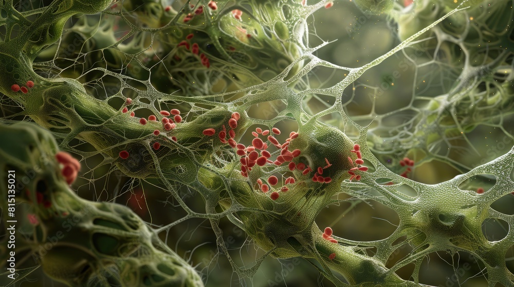 Microscopic view of symbiotic bacteria within the root nodules of a ...