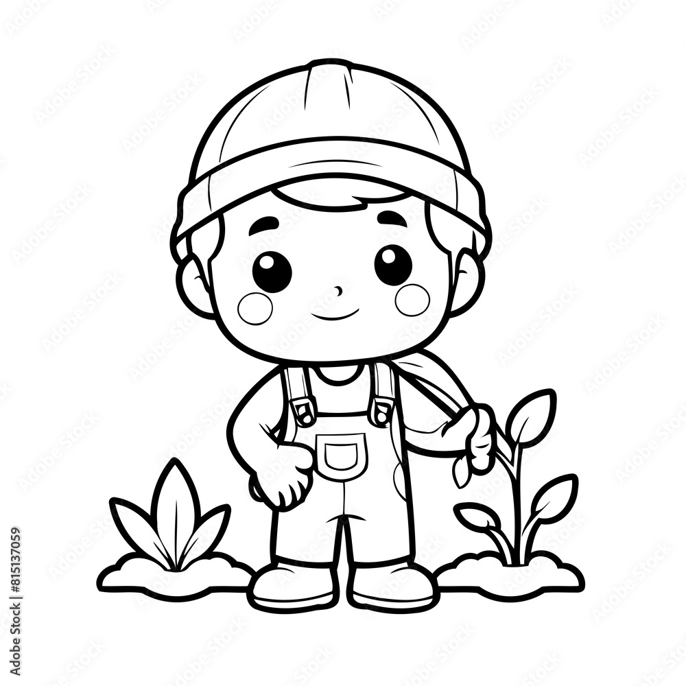Simple vector illustration of Gardner hand drawn for kids coloring page ...