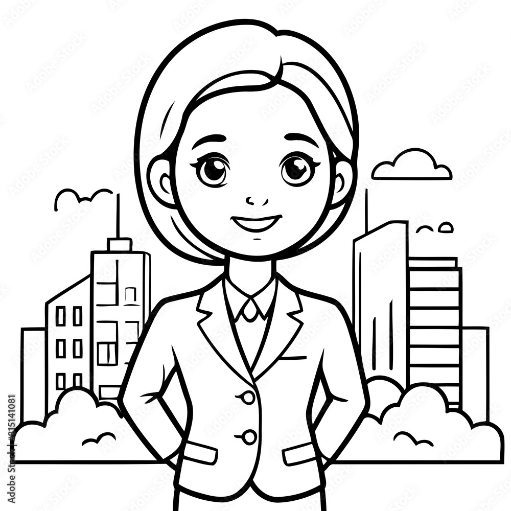 Vector illustration of a cute BusinessWoman drawing for kids colouring ...