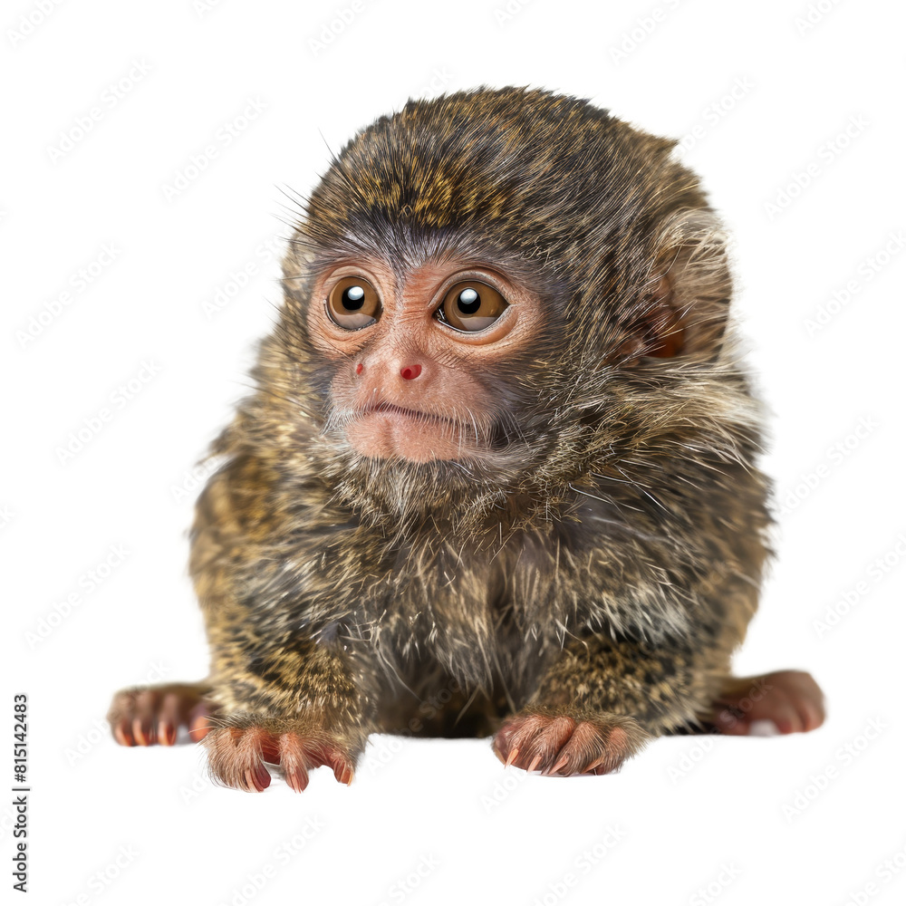 A baby pygmy marmoset sitting in front of a Png background, a pygmy ...