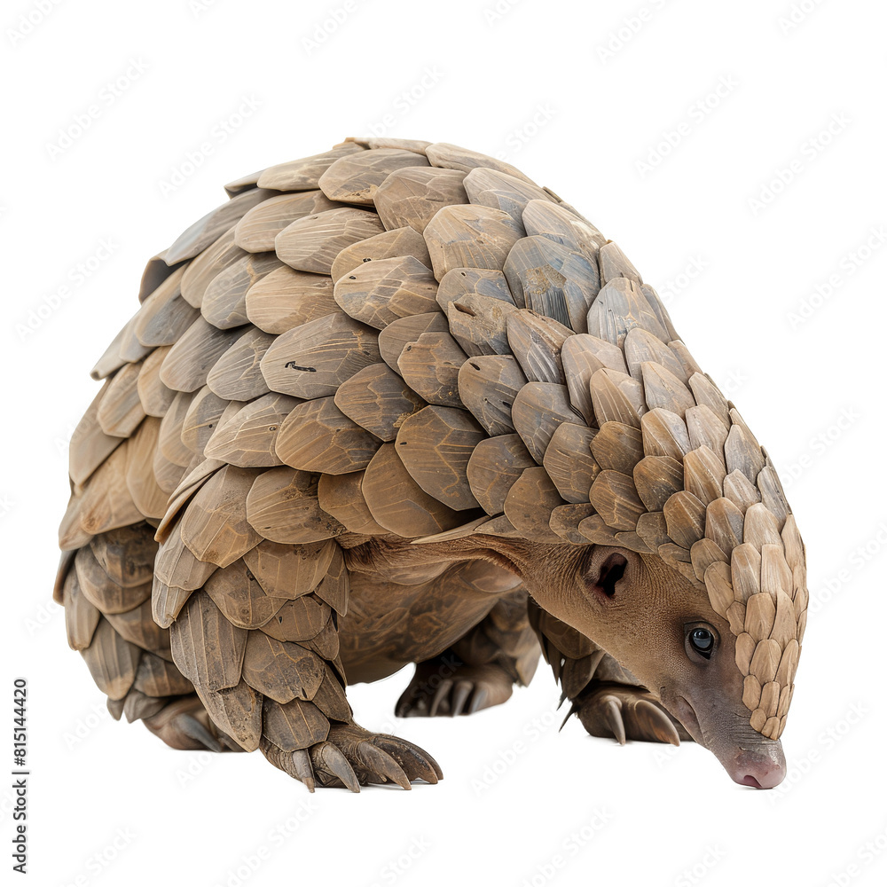 A pangolin is shown isolated on a Png background, displaying its unique ...
