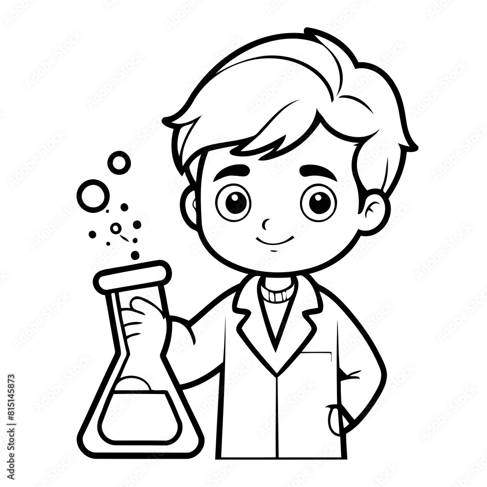 Cute vector illustration Scientist for kids coloring activity page ...