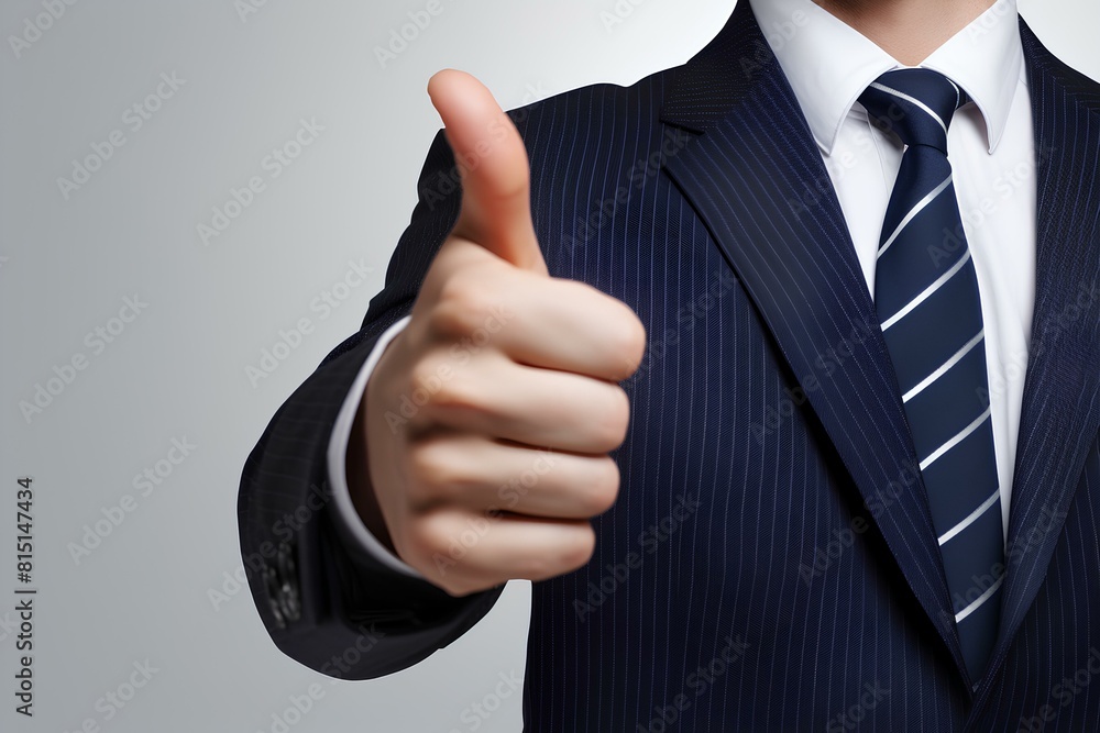 Thumbs up, man shows like. Businessman in a suit shows a positive sign ...
