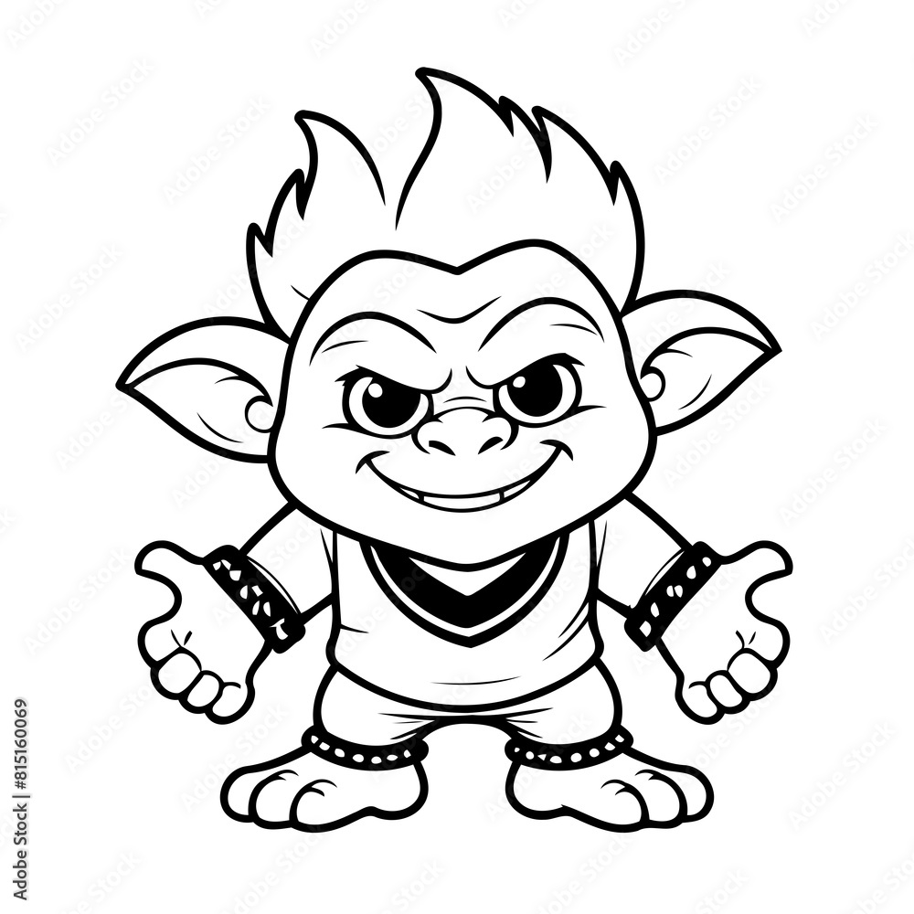 Vector illustration of a cute Troll drawing for kids colouring activity ...