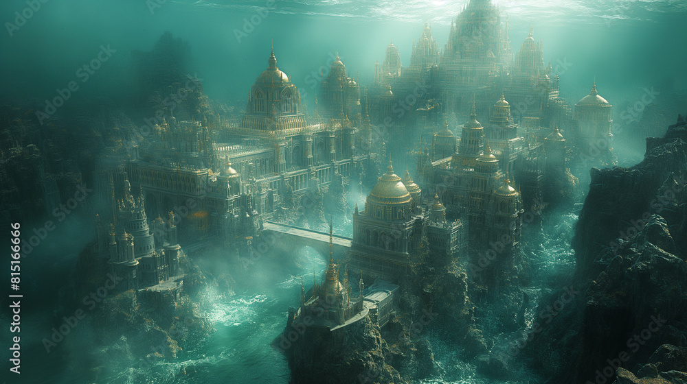A visually elaborate image showcasing the mythical city of Atlantis ...