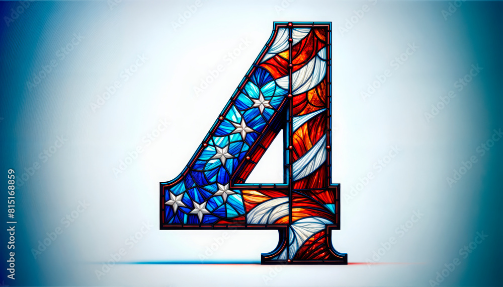 Stained glass-style number 4 in U.S. flag colors, perfect for ...