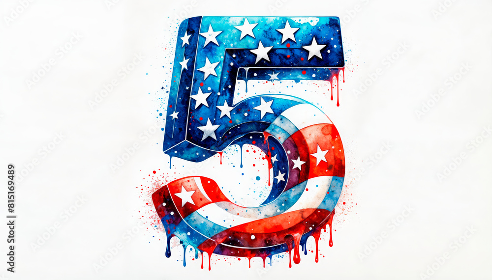 Number 5 in bold U.S. flag colors with a dripping effect, ideal for ...