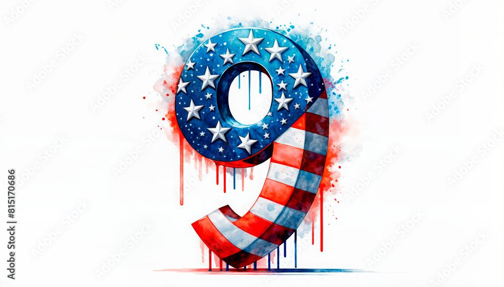 Number 9 in bold U.S. flag colors with a dripping effect, perfect for ...