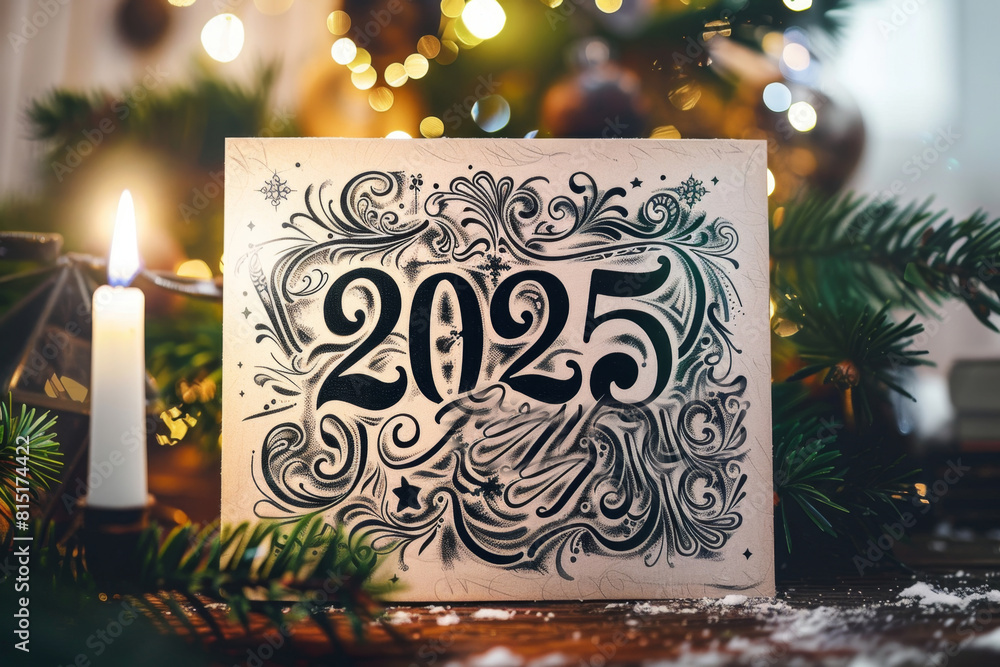 Vintage 2025 drawing, tattoo sketch Hand Drawn Numbers, New Year 2025 ...
