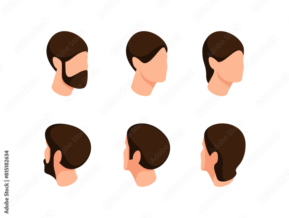 Isometric constructor to create character. Six vector illustrations of ...