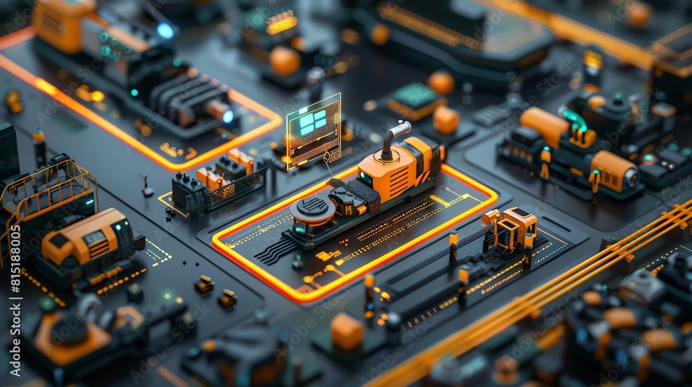 Highly detailed isometric illustration depicting an electronic circuit ...