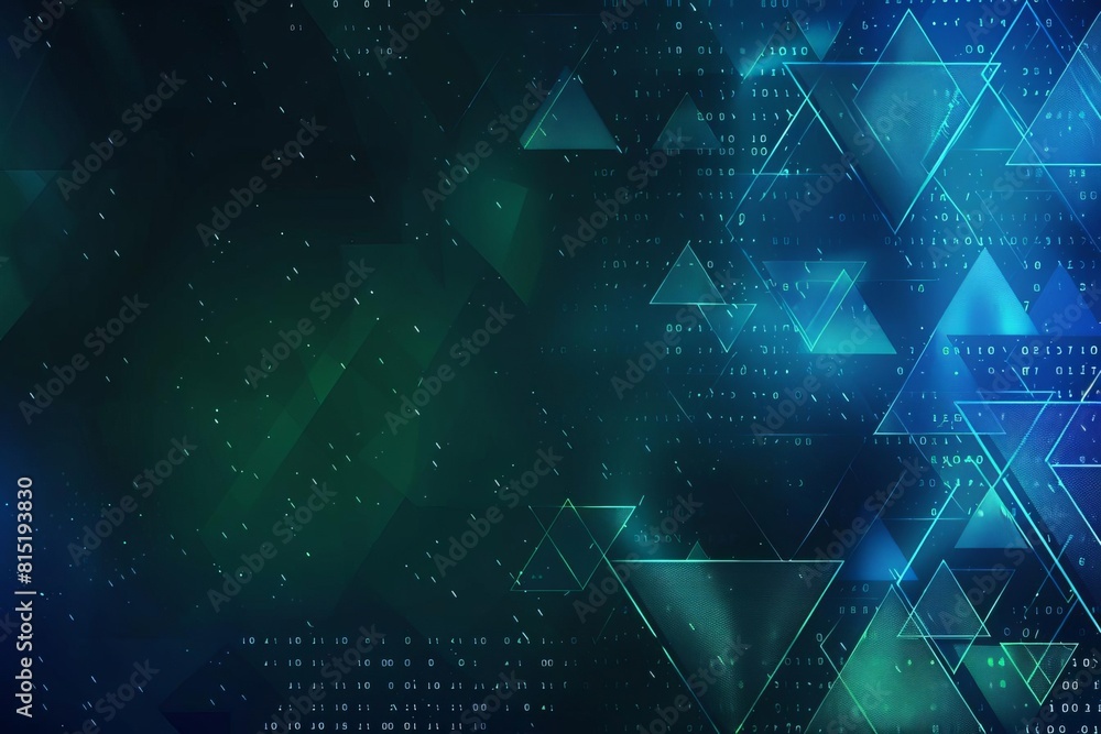 abstract blue and green triangle pattern with dynamic particle mist ...