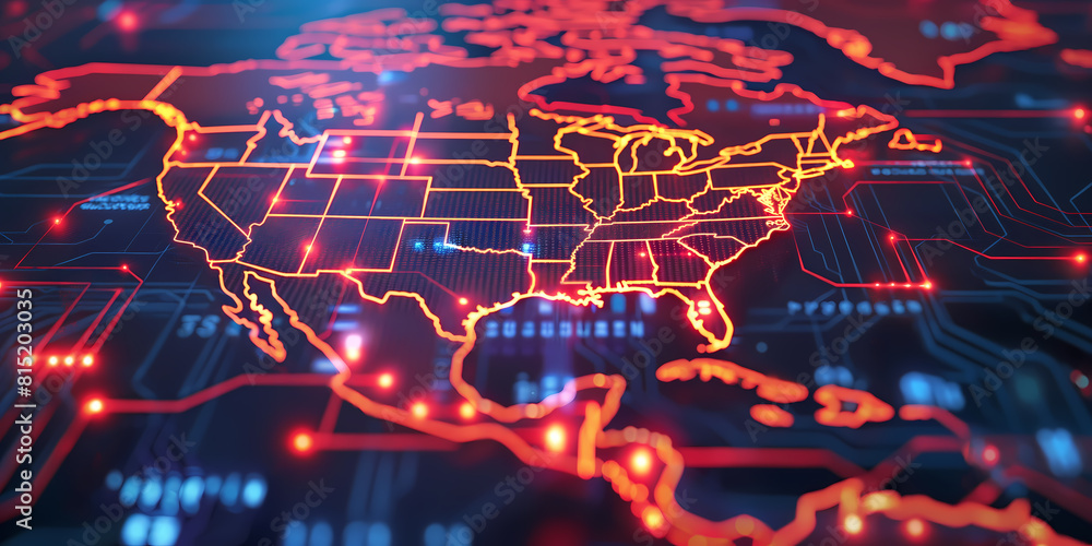 Digital map of USA, concept of United States of America network and ...