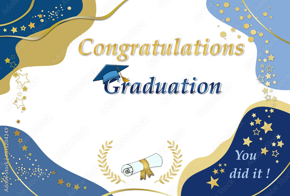 Blue-gold graduation congratulation greeting or invitation card ...