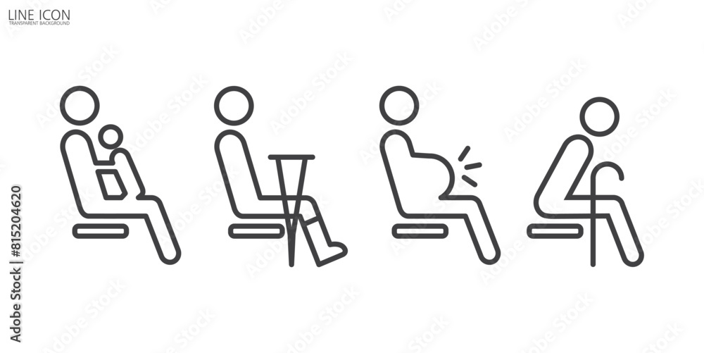 Simple Set of Priority Seat line icon, Old man, Elderly, Pregnant woman ...