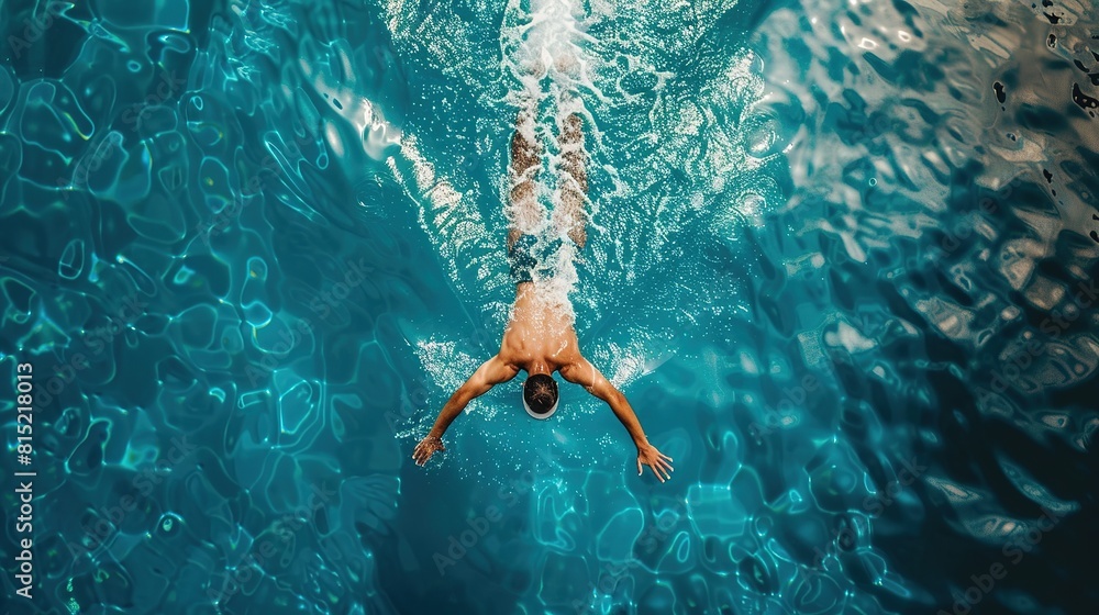 Aerial Top View Male Swimmer Swimming in Swimming Pool. Professional ...