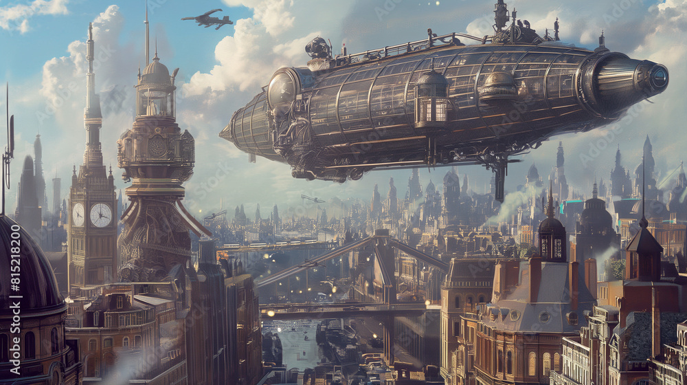An Imaginative Steampunk Cityscape Where Towering Clockwork