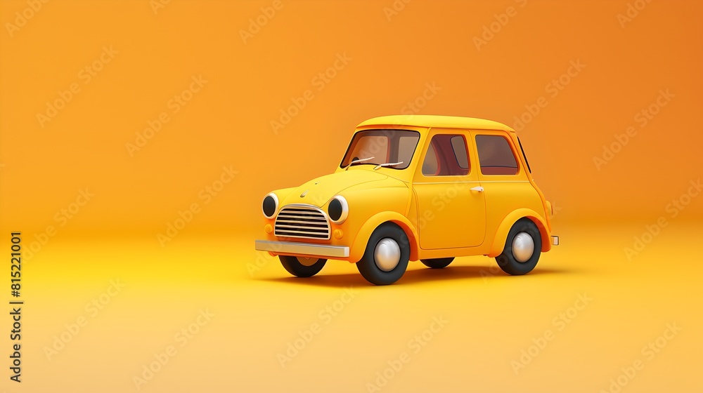 Vintage yellow toy car on a warm orange background. Classic miniature ...