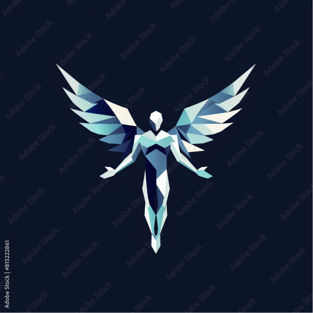 logo design, a winged man flying with wings spread wide, vector logo ...