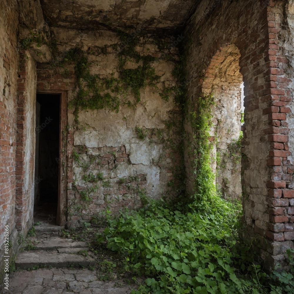 Nature reclaims abandoned, dilapidated building; vines, greenery creep ...